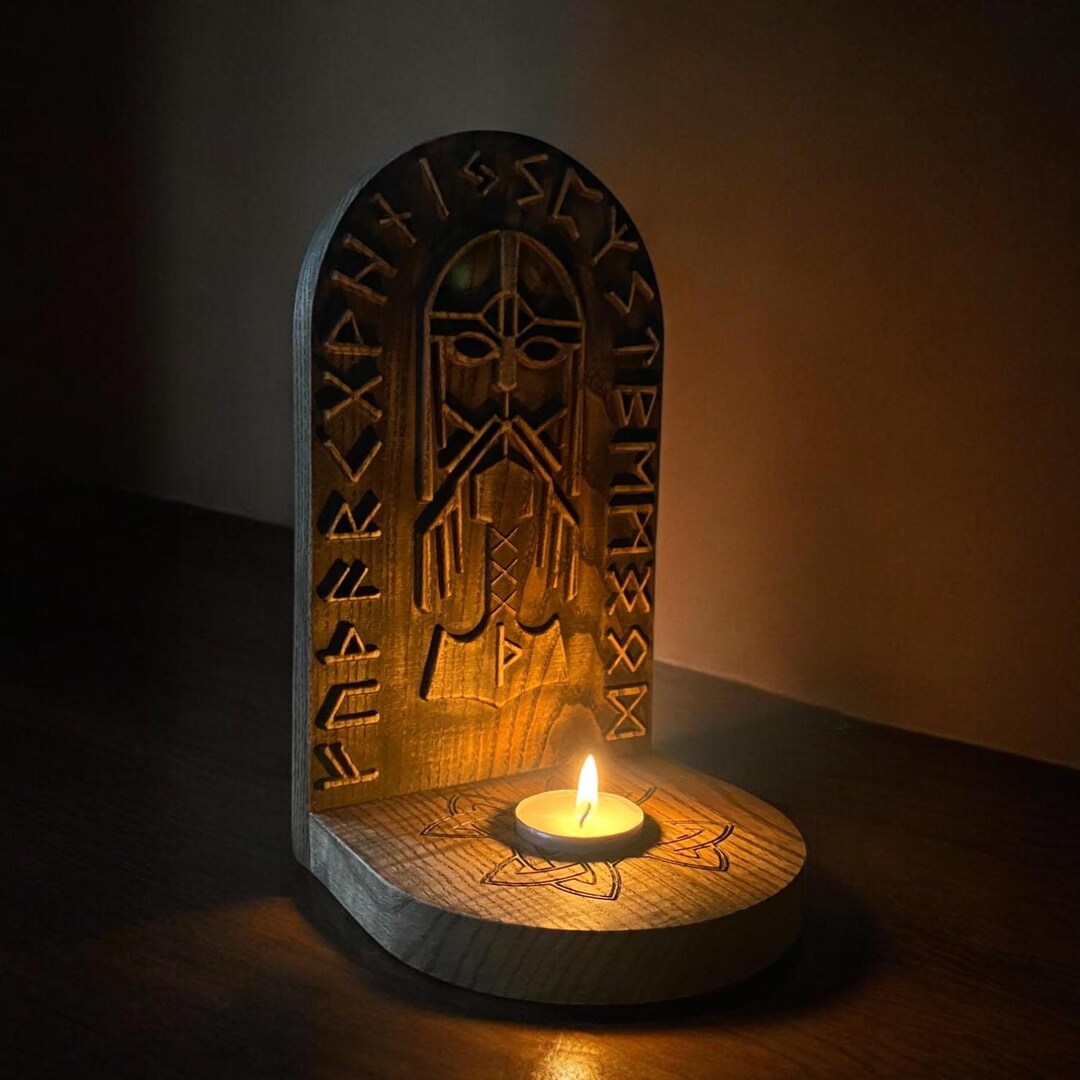 Wooden Thor Candle Holder – Norse God Statue, Viking Pagan Altar Decor ...