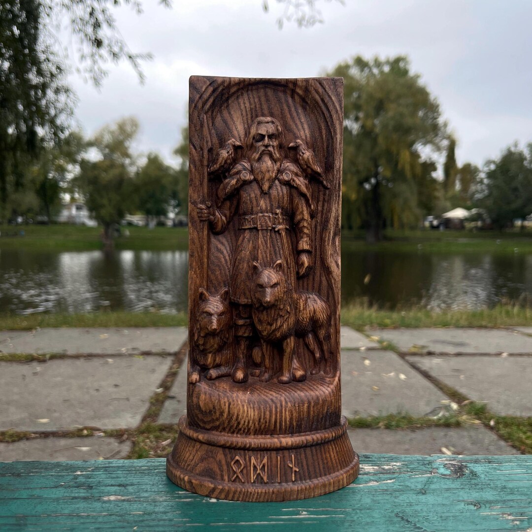 Odin Norse God Wooden Statue – Viking Allfather Figurine, Pagan Altar ...
