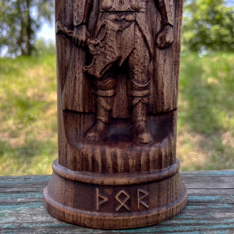 Wooden Thor Figurine – Norse Pagan God Statue, Viking Idol of Thunder ...