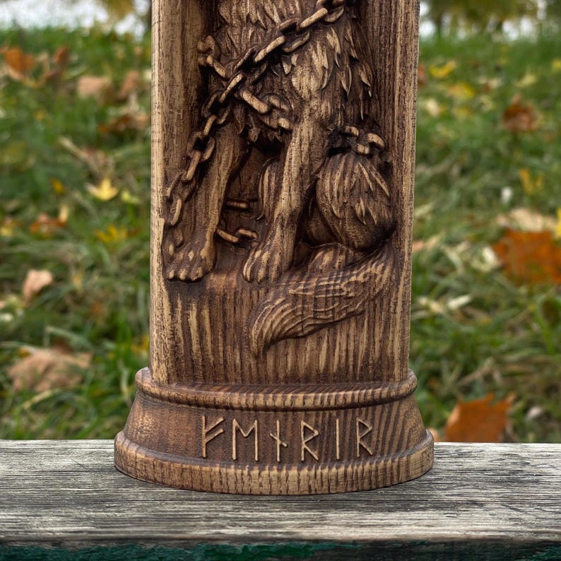 Wooden Fenrir & Jormungandr Statues – Norse Mythology Pagan Figurines ...