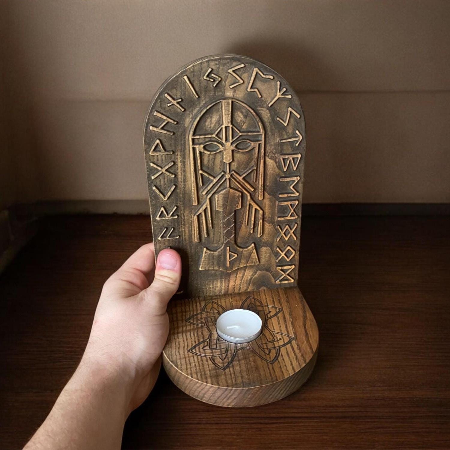 Wooden Thor Altar Candle Holder – Norse Pagan God Statue, Viking Idol ...
