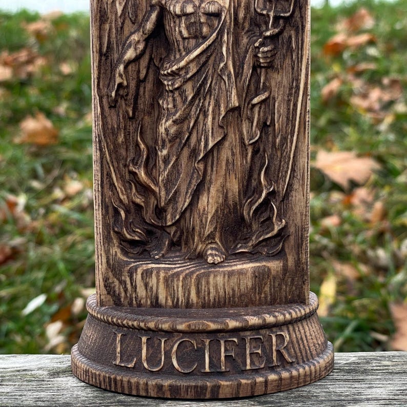 Lilith & Lucifer Wooden Statues – Occult Pagan Deities of Rebellion ...
