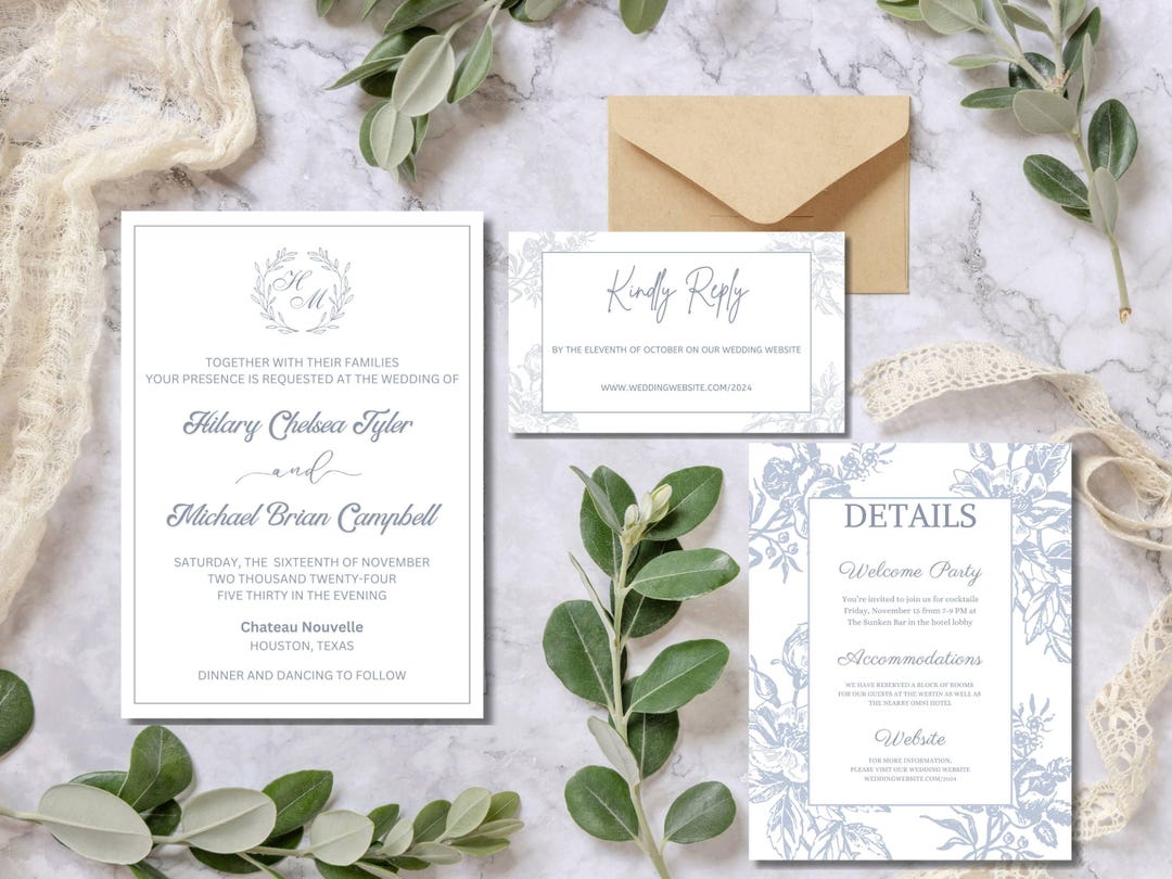 Minimalist Wedding Invitation Bundle | Modern Invite Template Set ...