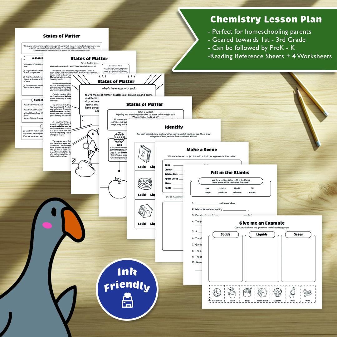States of Matter Lesson Plan: Chemistry Curriculum, K-3 Worksheets (PDF ...