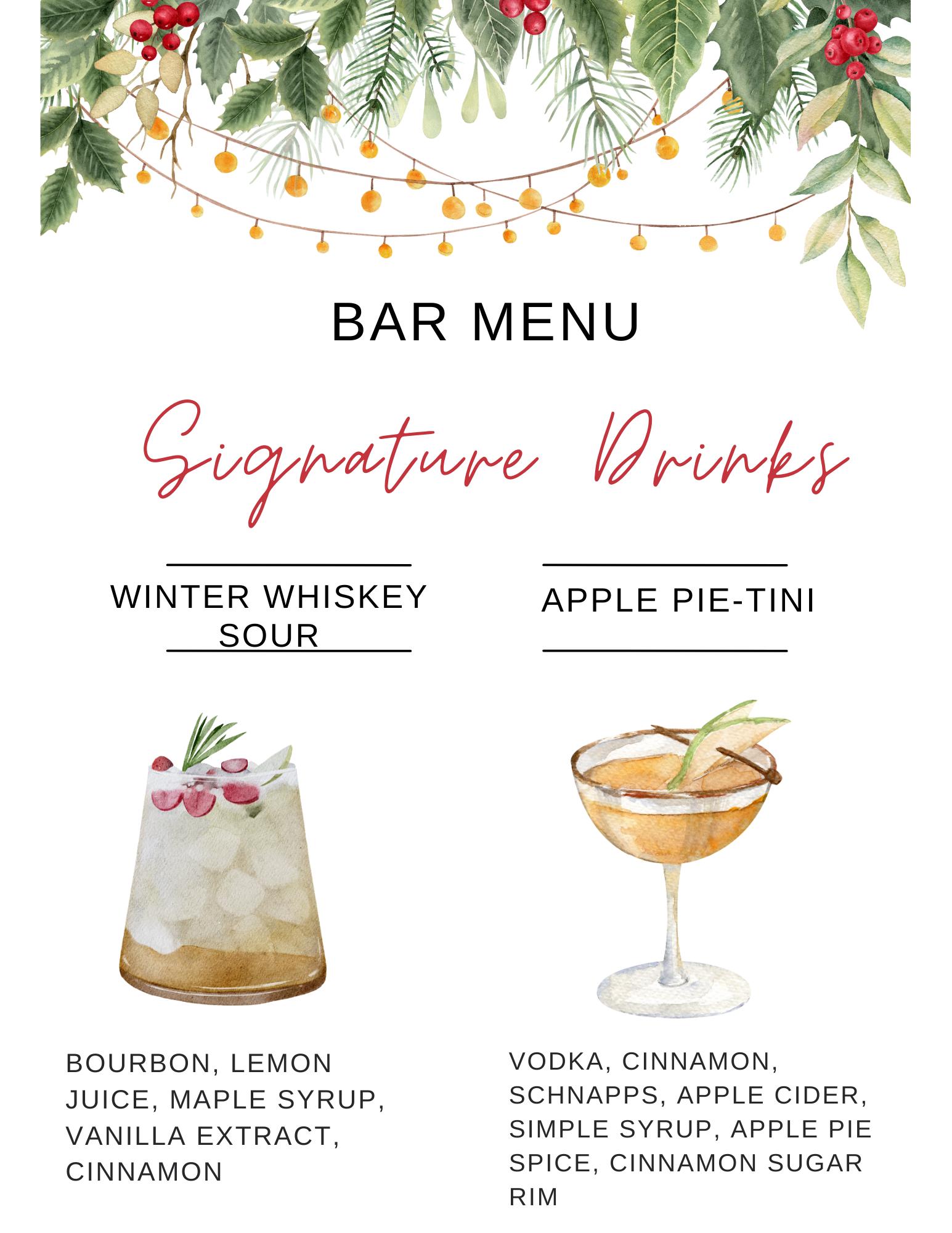 Holiday Cocktail Menu - Etsy