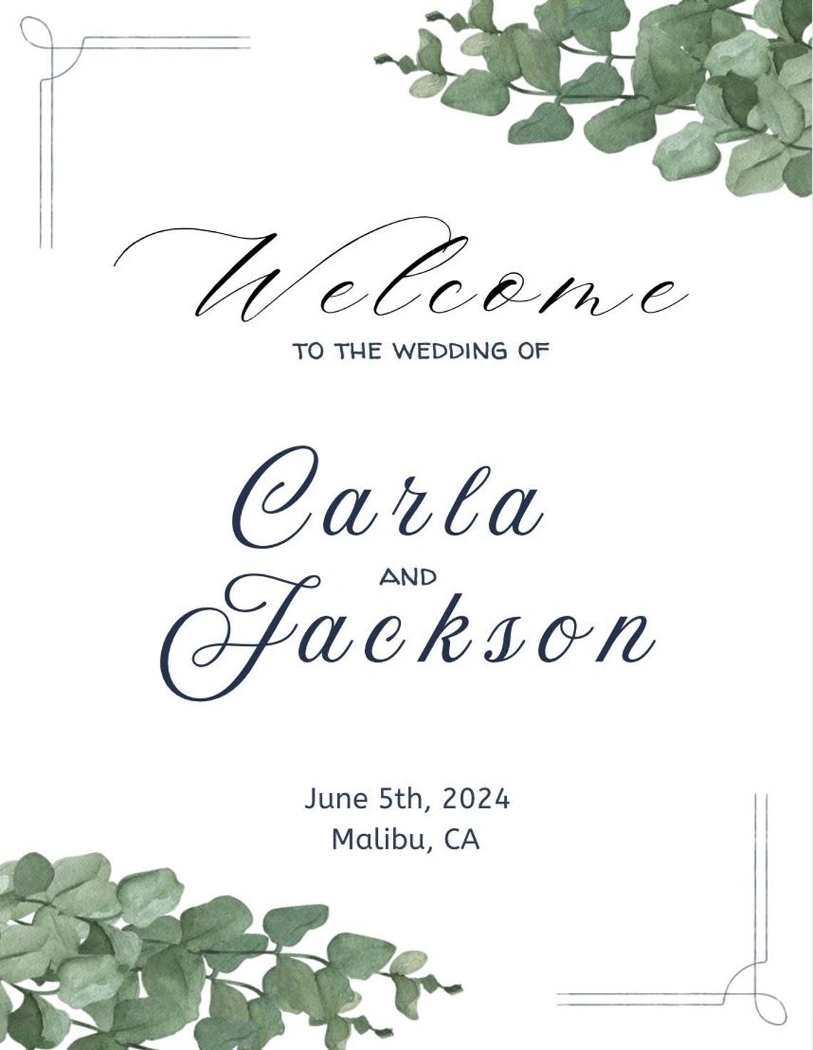 EDITABLE Modern Wedding Welcome Sign, Minimalist Wedding Sign, Floral ...