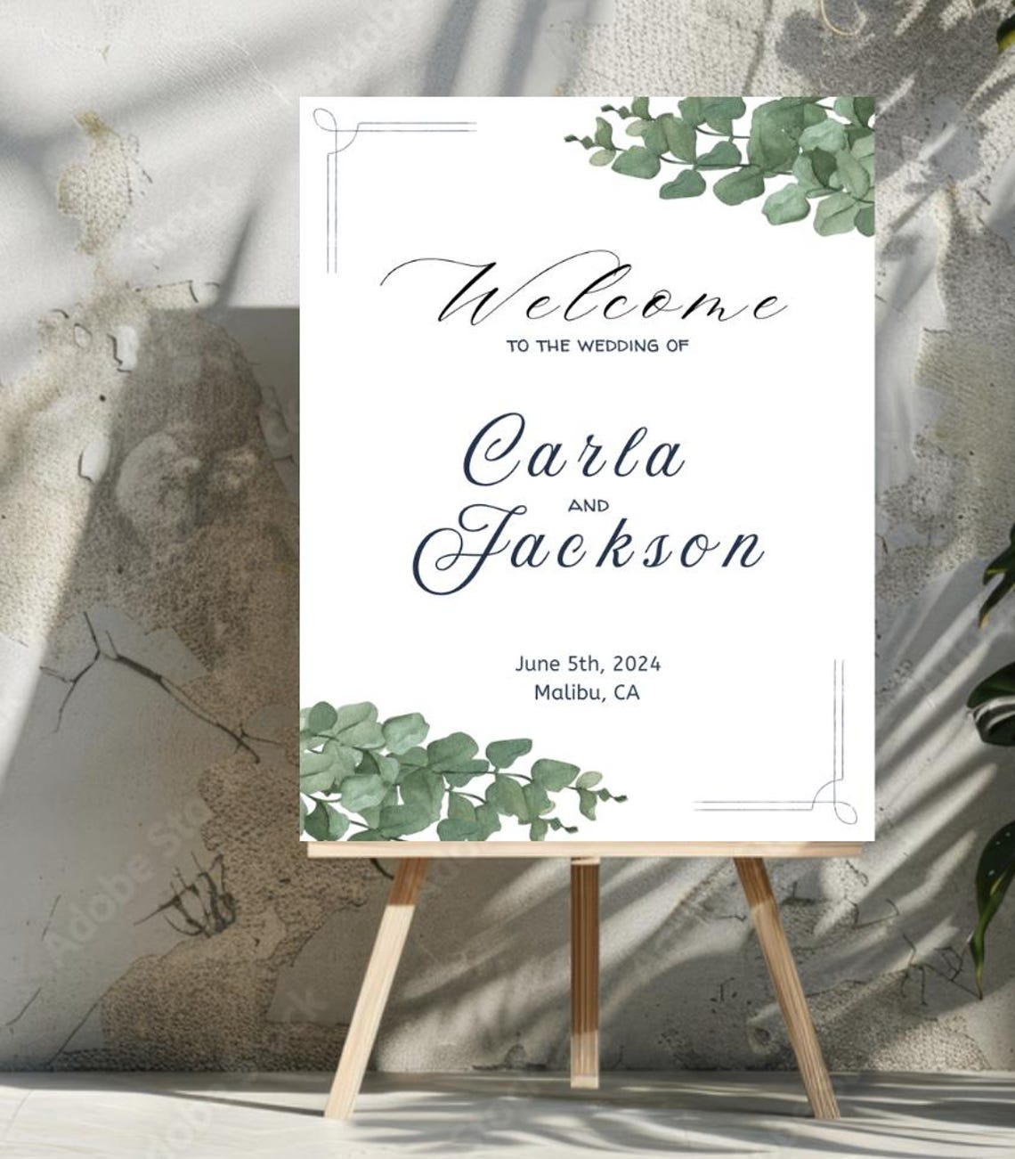 EDITABLE Modern Wedding Welcome Sign, Minimalist Wedding Sign, Floral ...