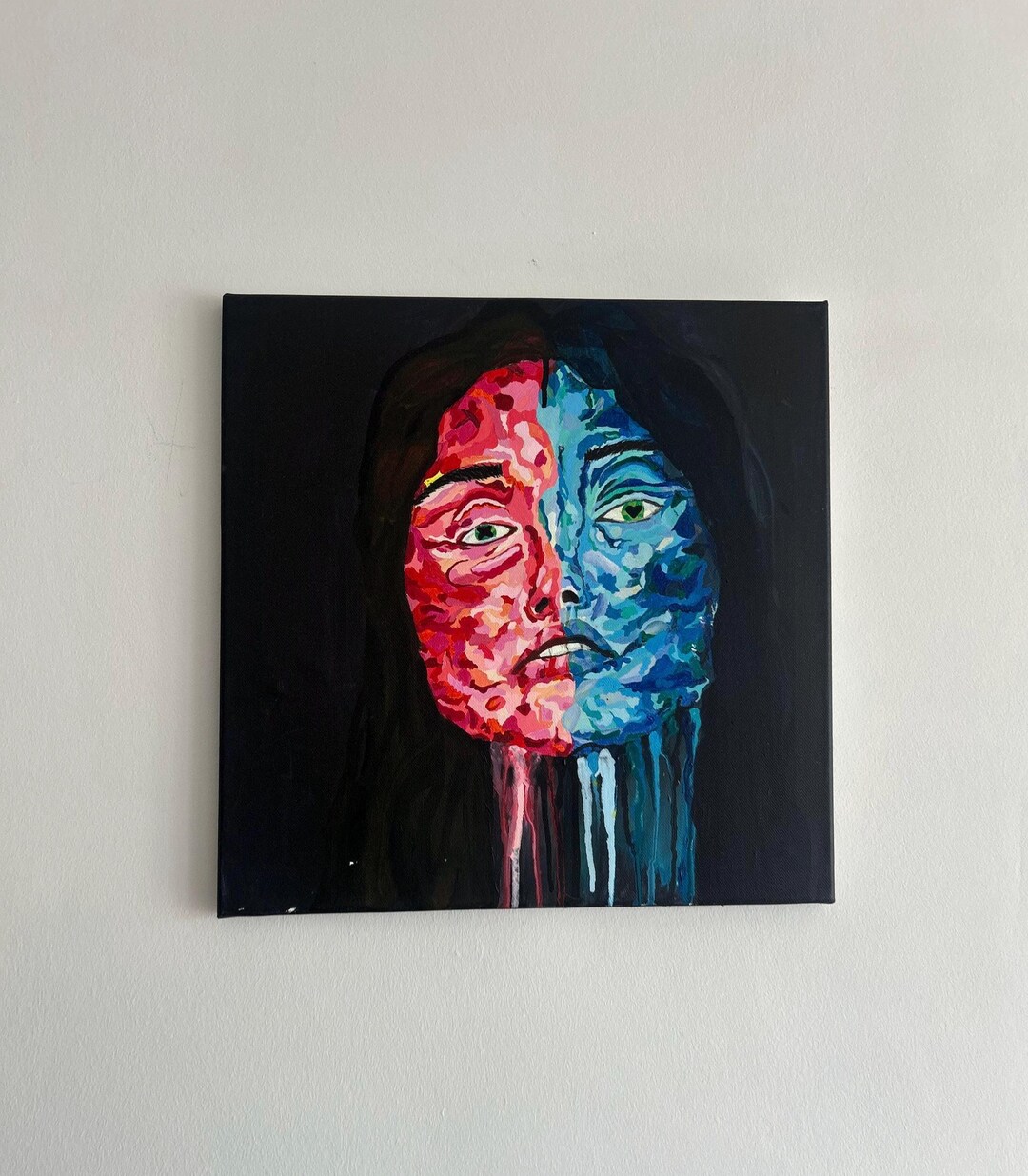 TWO SIDES- Acrylic Painting of a Woman Split Between Two Versions of ...