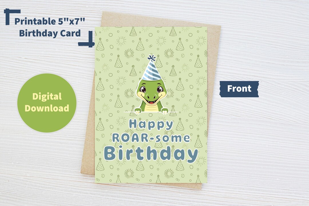 Dinosaur-themed Birthday Card Happy Roar-some Birthday Printable ...