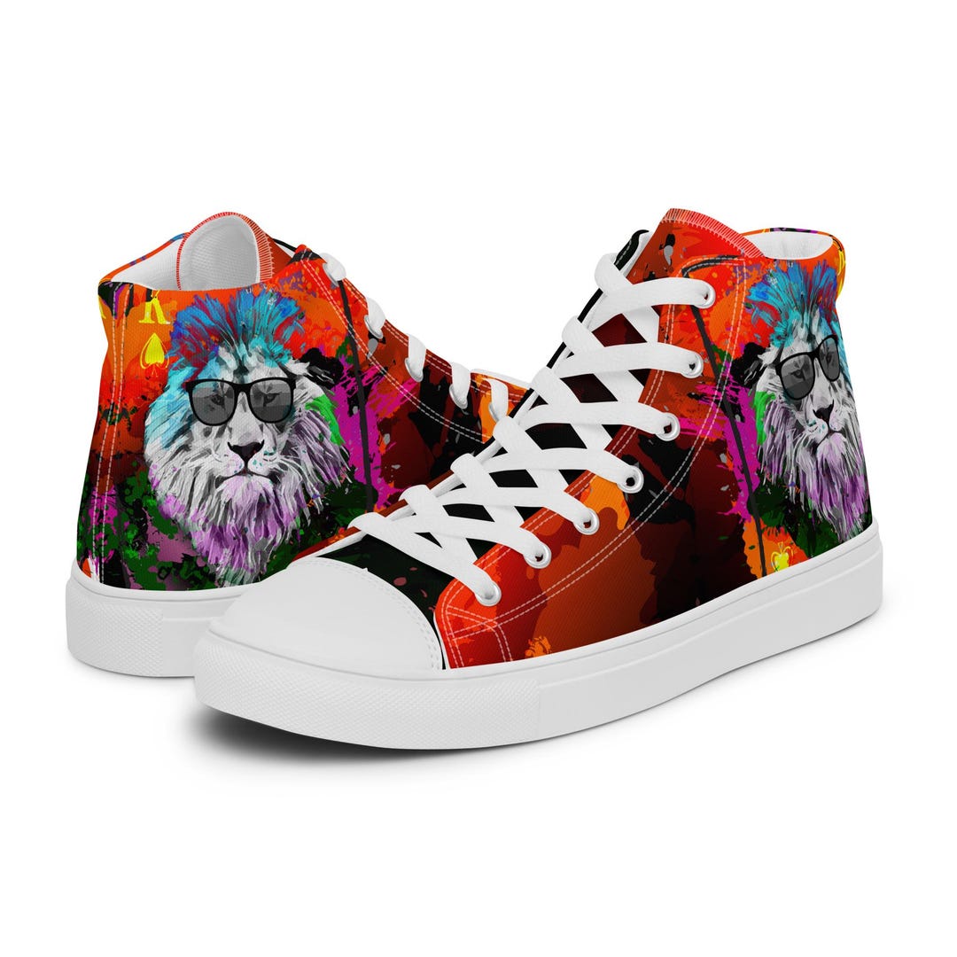 Men's High Top Canvas Shoes: Funky Lion Art Design - Etsy
