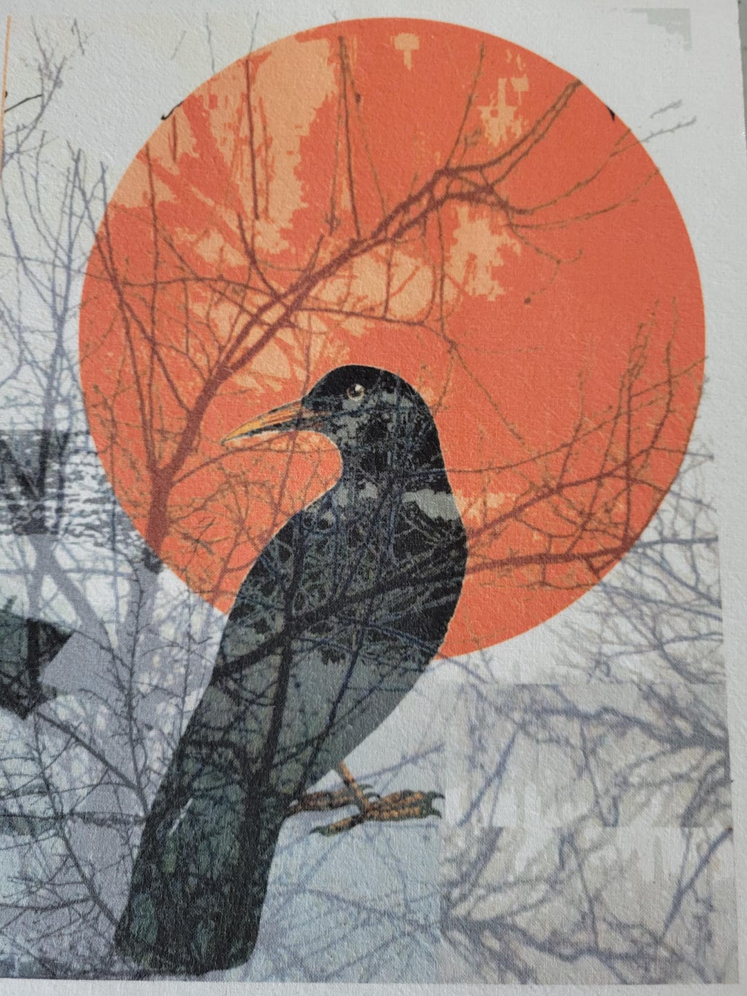 Halloween Fabric Panel Crow With Moon Lunar Quilt Square Various Sizes ...