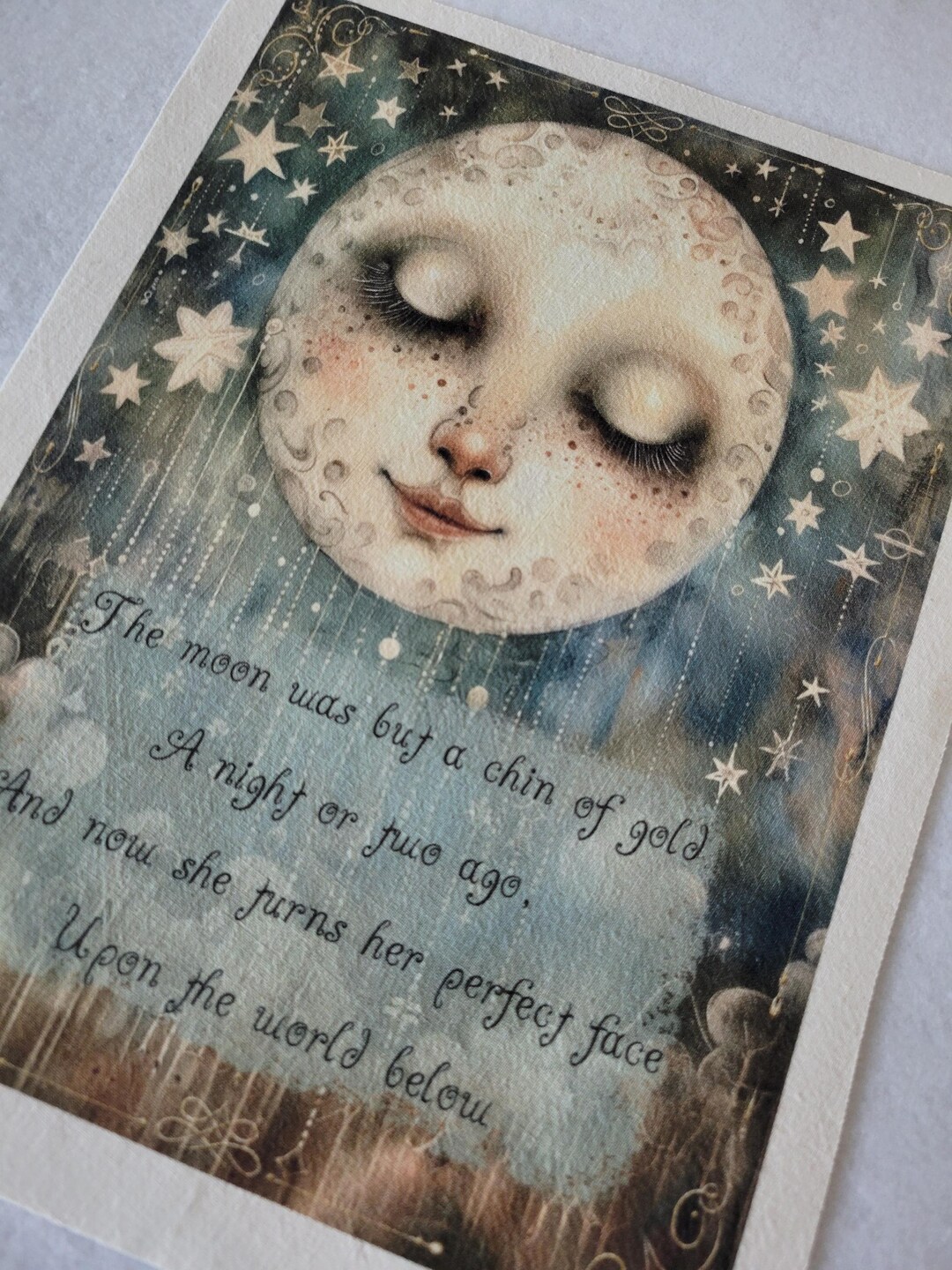 Moon Fabric Panel: Emily Dickinson Poem Cream or White Cotton Material ...