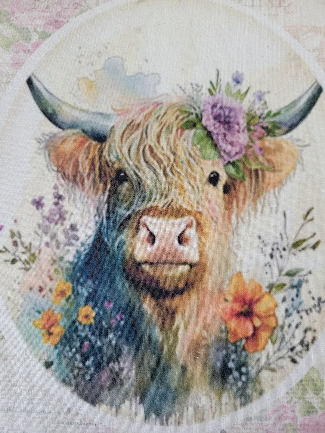 Highland Cow Panel Fabric 100 % Cotton Kona or Muslin Farm Animal ...
