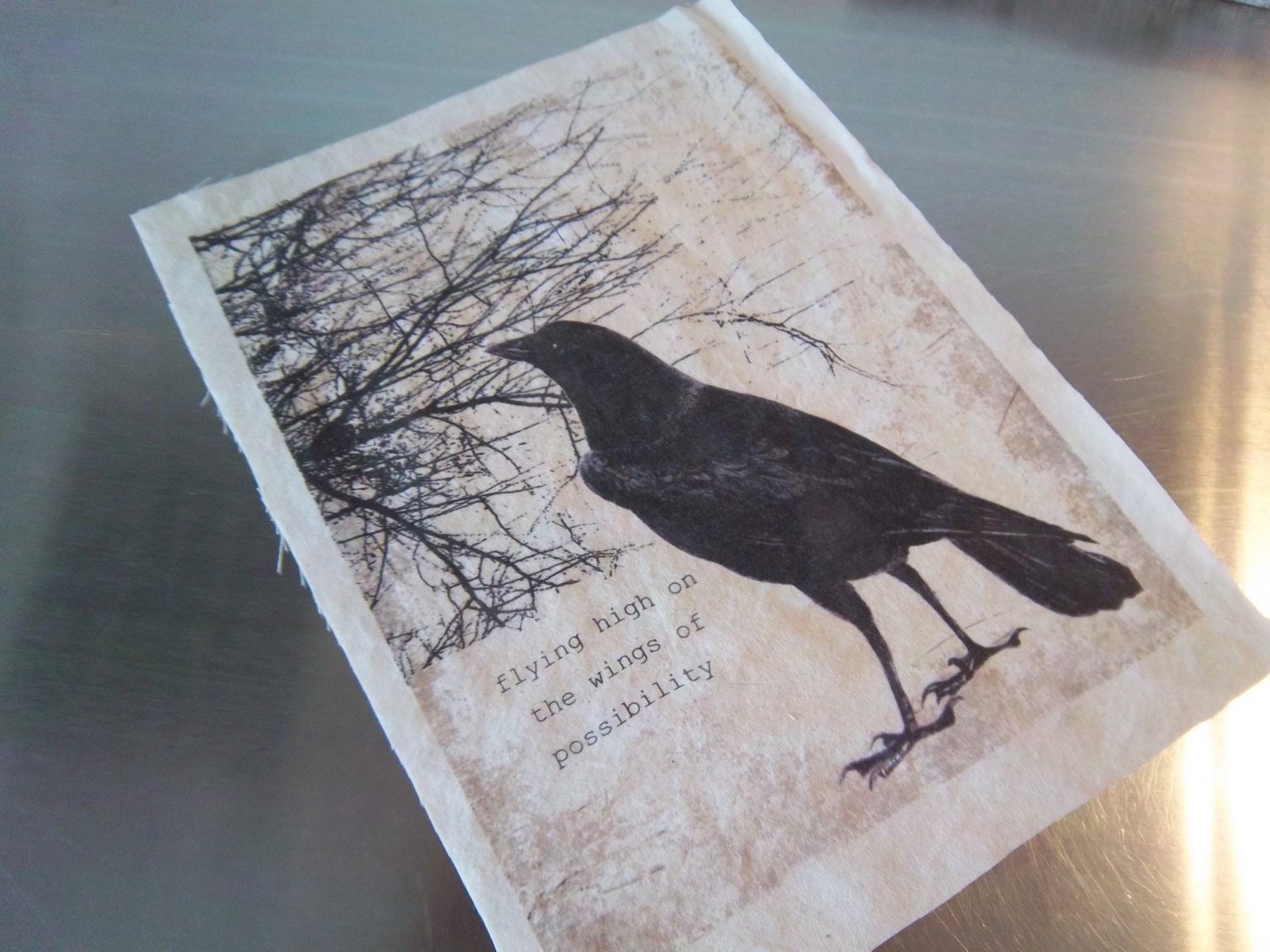 Crow fabric panel cotton quilt panel primitive raven fabric | Etsy