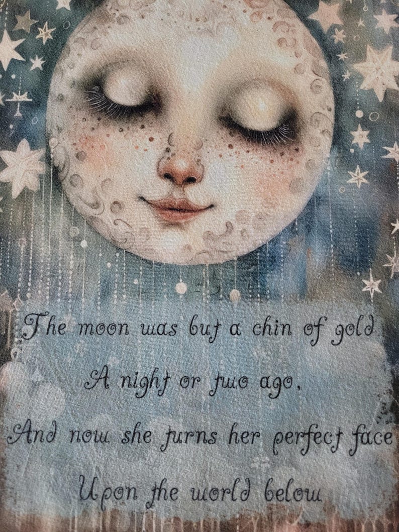 Moon Quilt Panel With Blue Background Creamy Muslin or White Kona ...