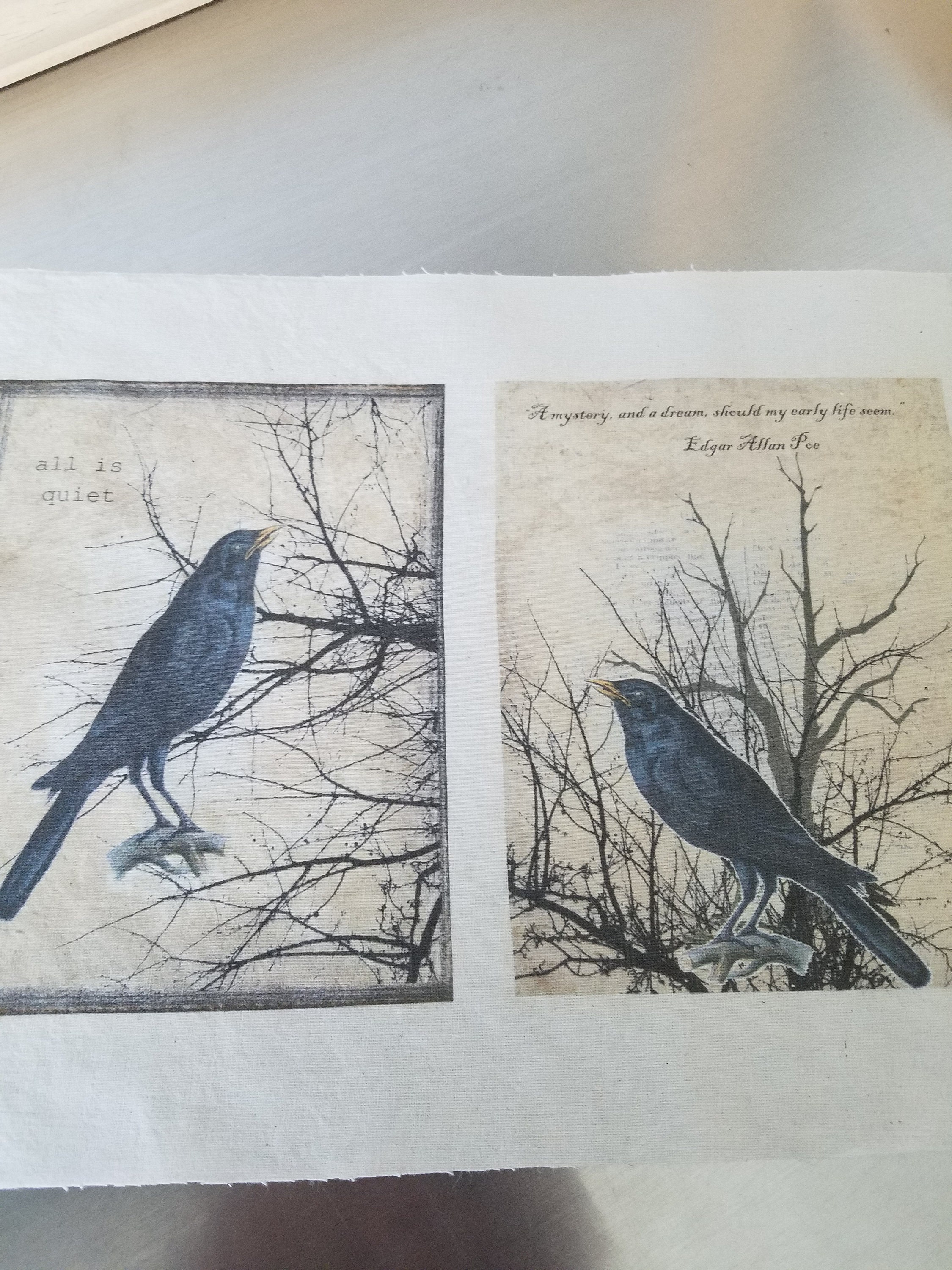 Crow fabric patches raven fabric panel 2 quilt squares bird | Etsy
