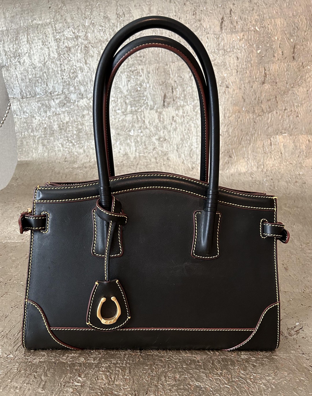Vintage Black Cece Cord Leather Handbag With Burgundy and Cream Accents ...