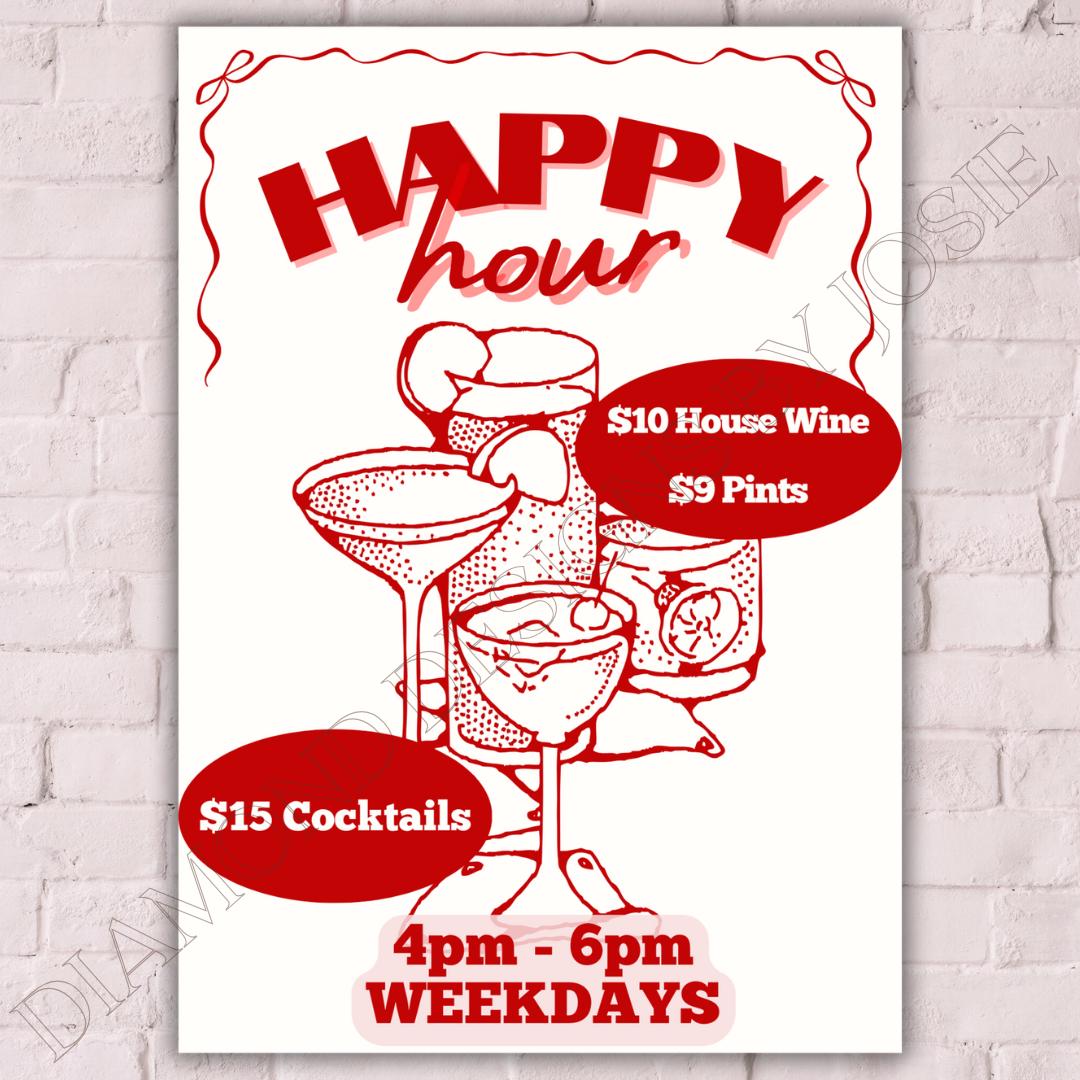 Happy Hour Bar Poster | Printable Pub Flyer | Editable Canva Template ...