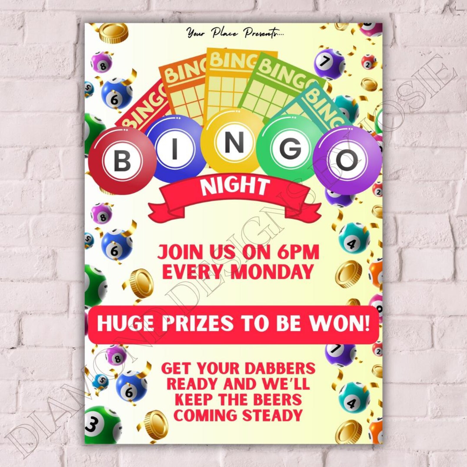 Editable Bingo Night Poster | Canva Template | Bar Event Sign | Digital ...