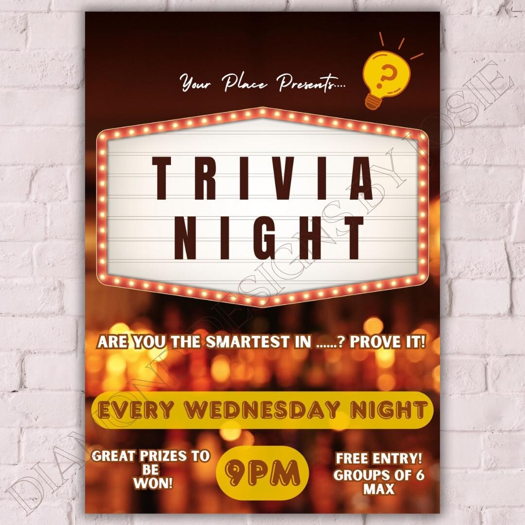 Editable Trivia Night Poster | Canva Template | Weekly Quiz Night Sign ...