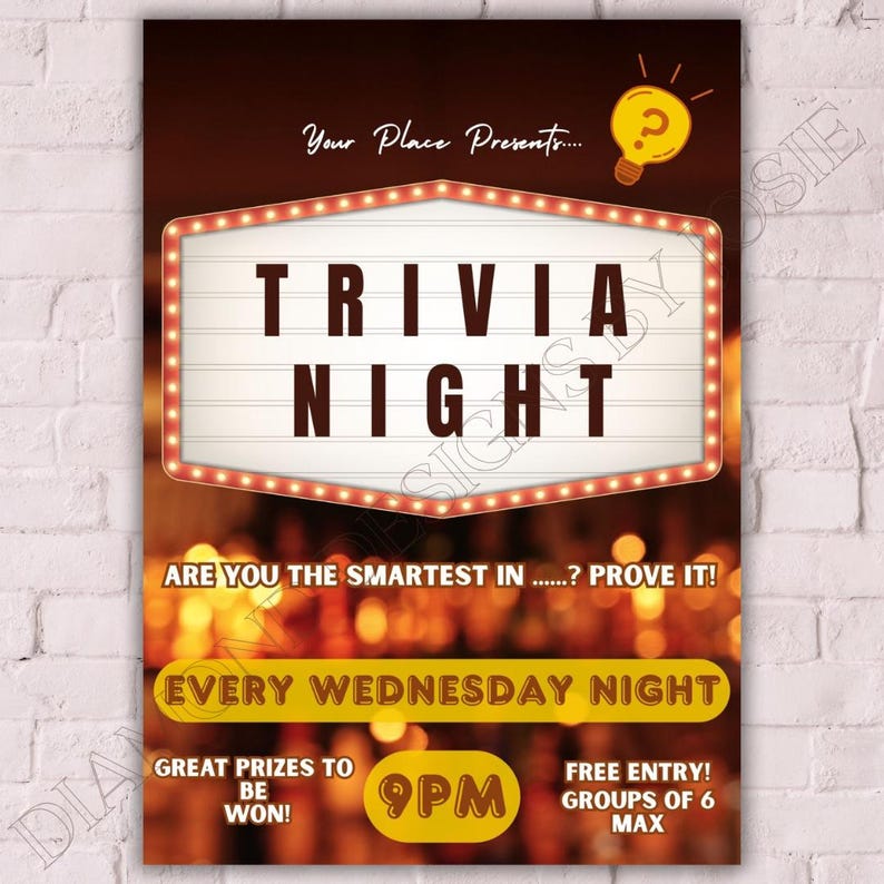 Editable Trivia Night Poster | Canva Template | Weekly Quiz Night Sign ...