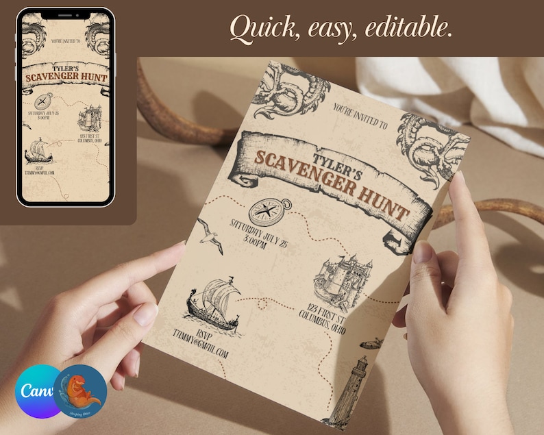 Customizable Scavenger Hunt Invitation, Kids Birthday Treasure Hunt ...