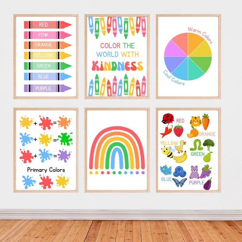 Educational Color Wheel Wall Art Poster for Kids, 6 Montessori Learning ...