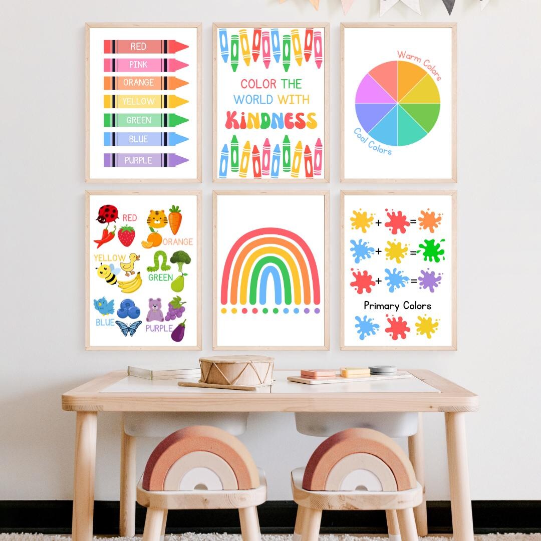 Educational Color Wheel Wall Art Poster for Kids, 6 Montessori Learning ...