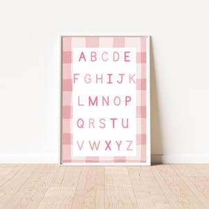 Kids Alphabet Chart Pink Wall Art, Set of 3 Educational Reading ...