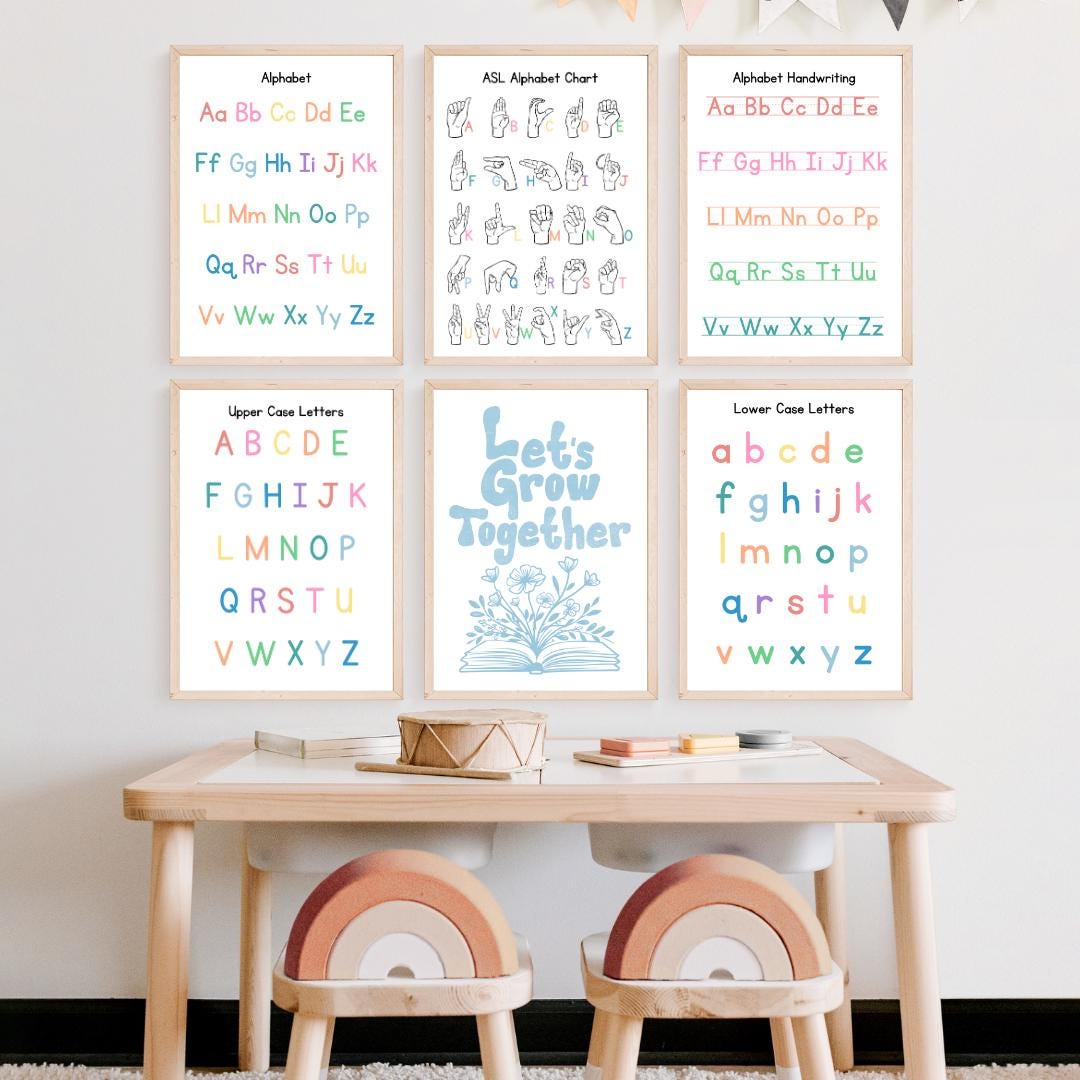 Educational ABC & ASL Alphabet Chart Posters, Montessori Homeschool ...