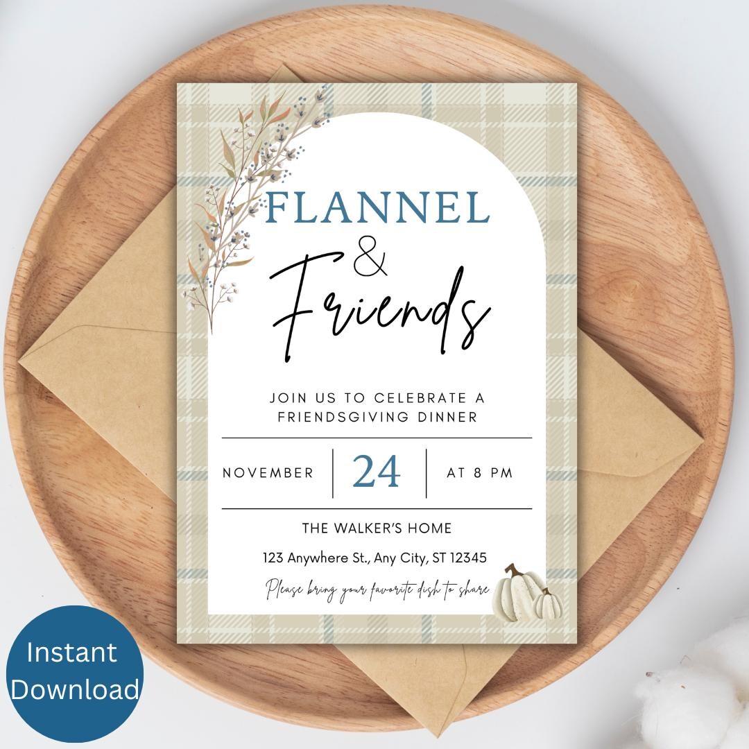 Editable Friendsgiving Invitation | Minimalist Flannel & Friends Design ...
