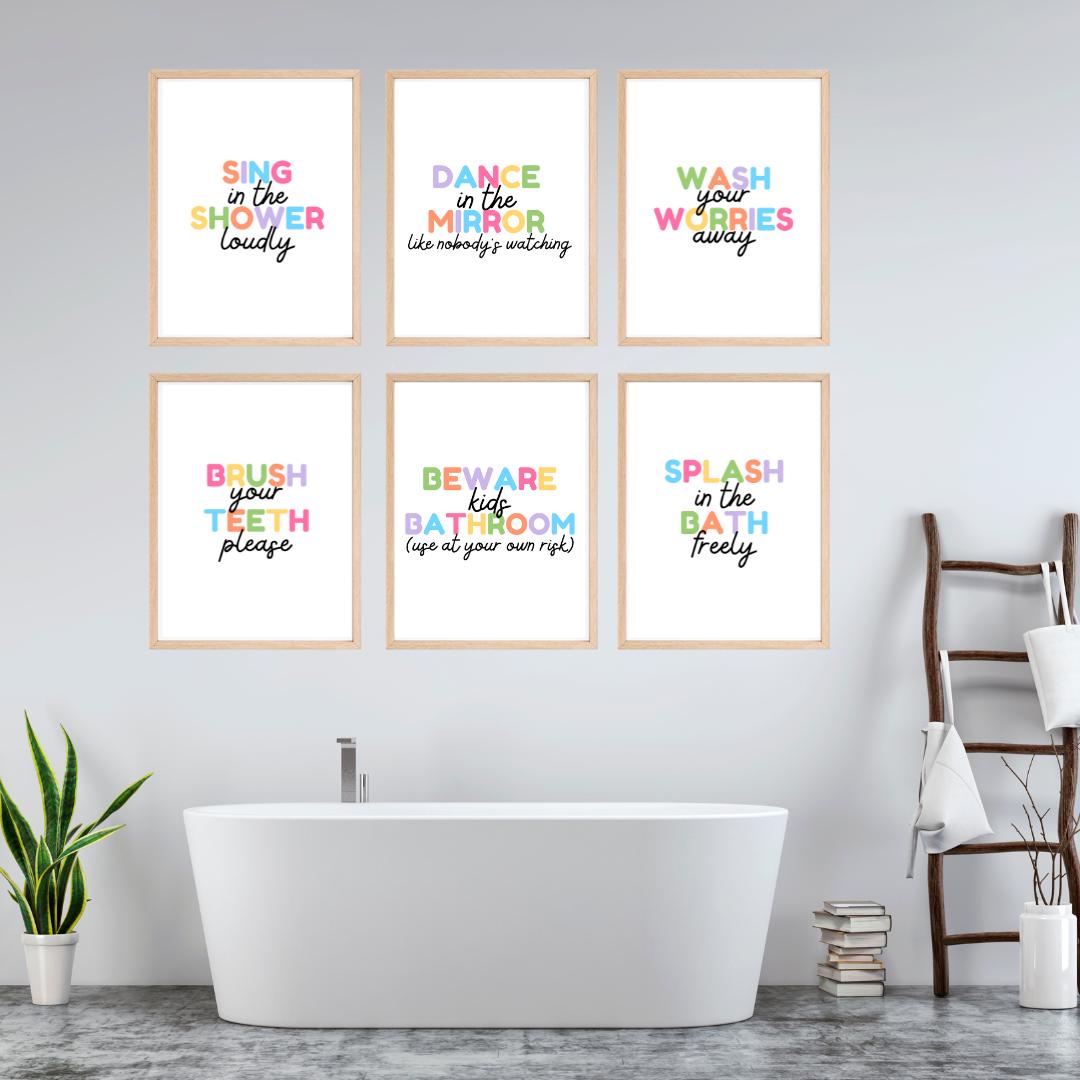 Kids Bathroom Wall Art Set of 6, Unisex Printable Posters for Kids ...