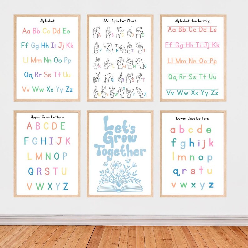 Educational ABC & ASL Alphabet Chart Posters, Montessori Homeschool ...