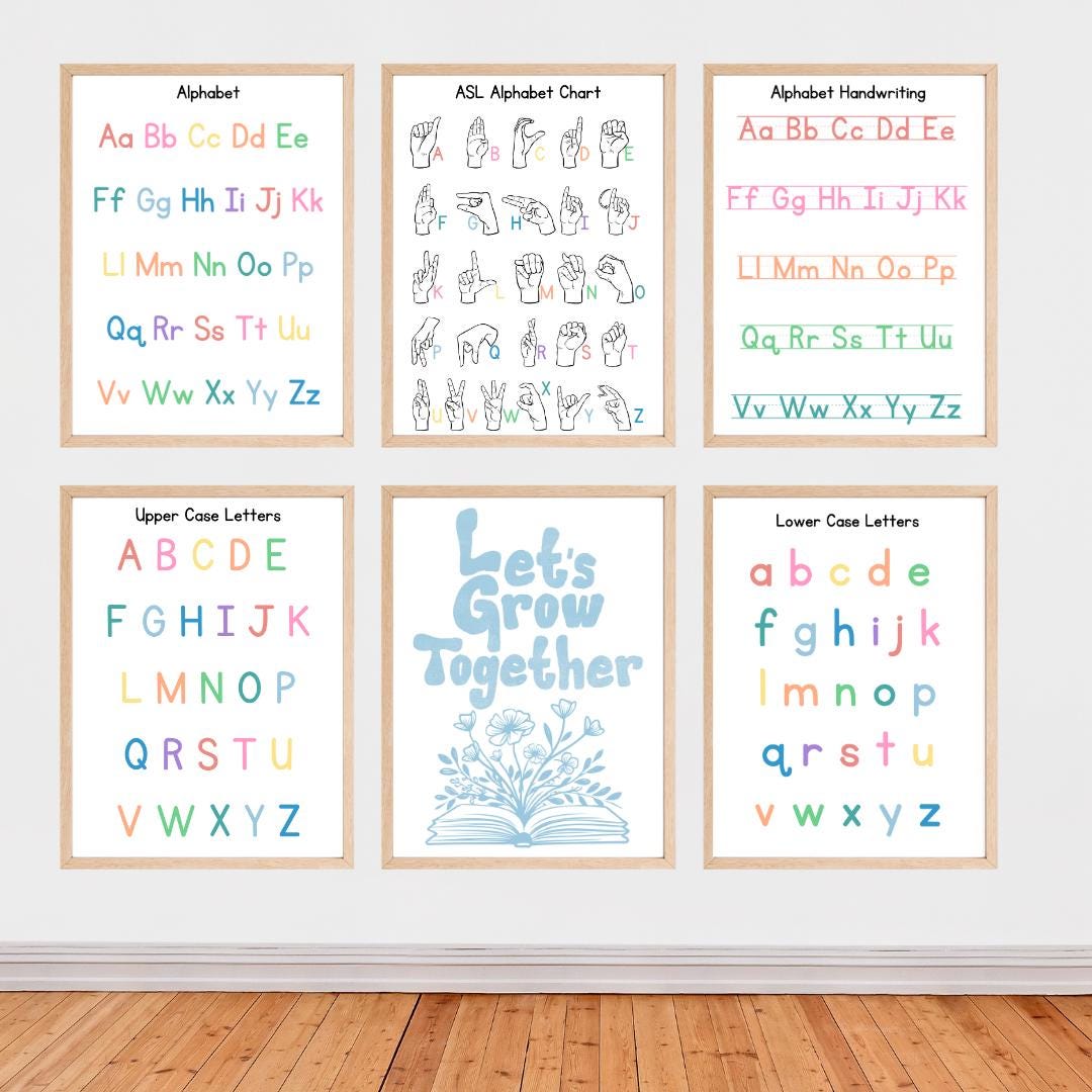 Educational ABC & ASL Alphabet Chart Posters, Montessori Homeschool ...