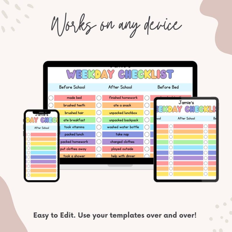 Daily Checklist for Kids | Printable Chore Chart | Track Before School ...