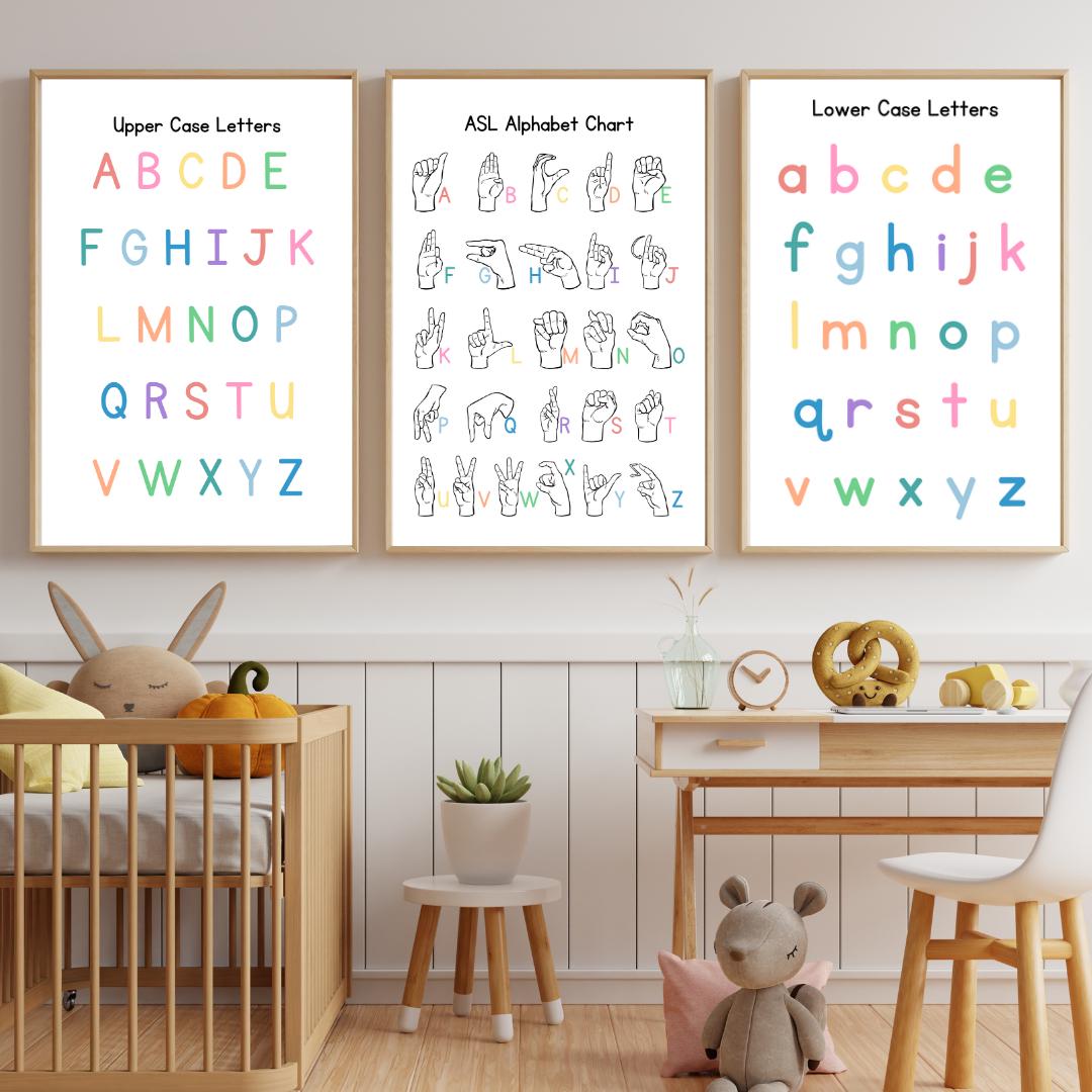 Educational ABC & ASL Alphabet Chart Posters, Montessori Homeschool ...