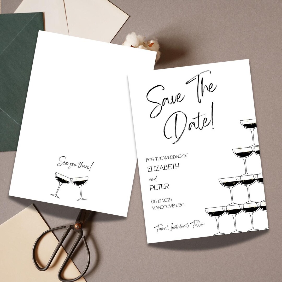 Champagne Tower Save the Date Template | Editable Canva Template ...
