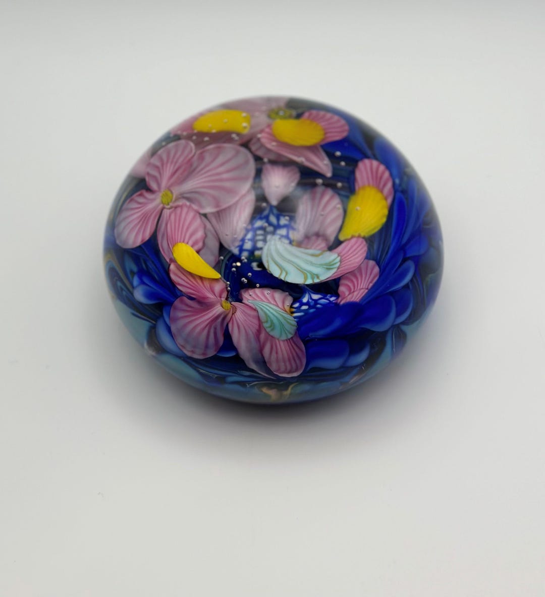 Steven Lundberg Glass Art | Crystal Encasement Flower Paperweight ...