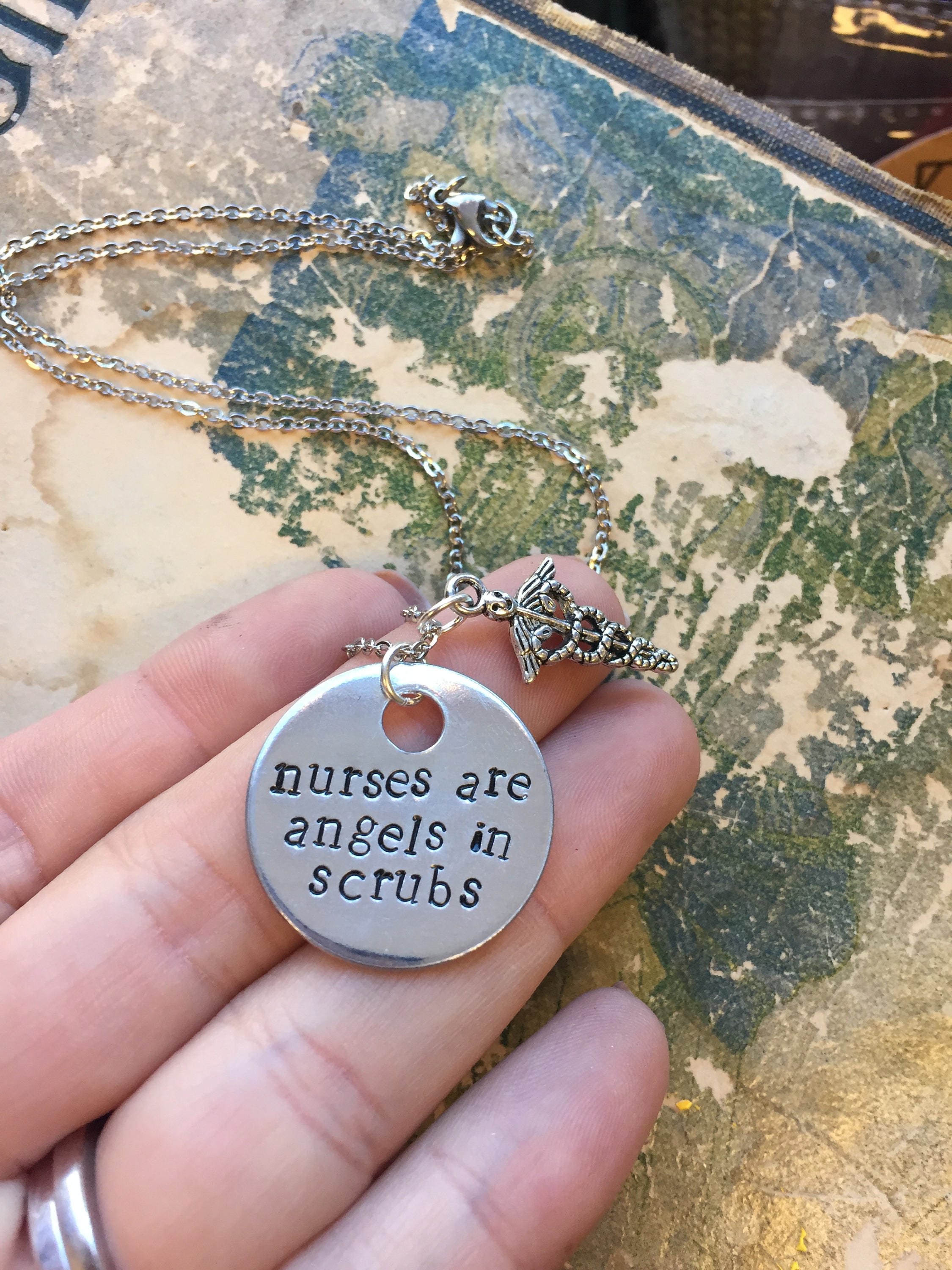 Nurses are Angels in Scrubs Hand Stamped Pendant Necklace or - Etsy España