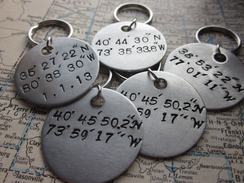The Genevieve Key Chain - Custom Coordinates Key Chain - Etsy