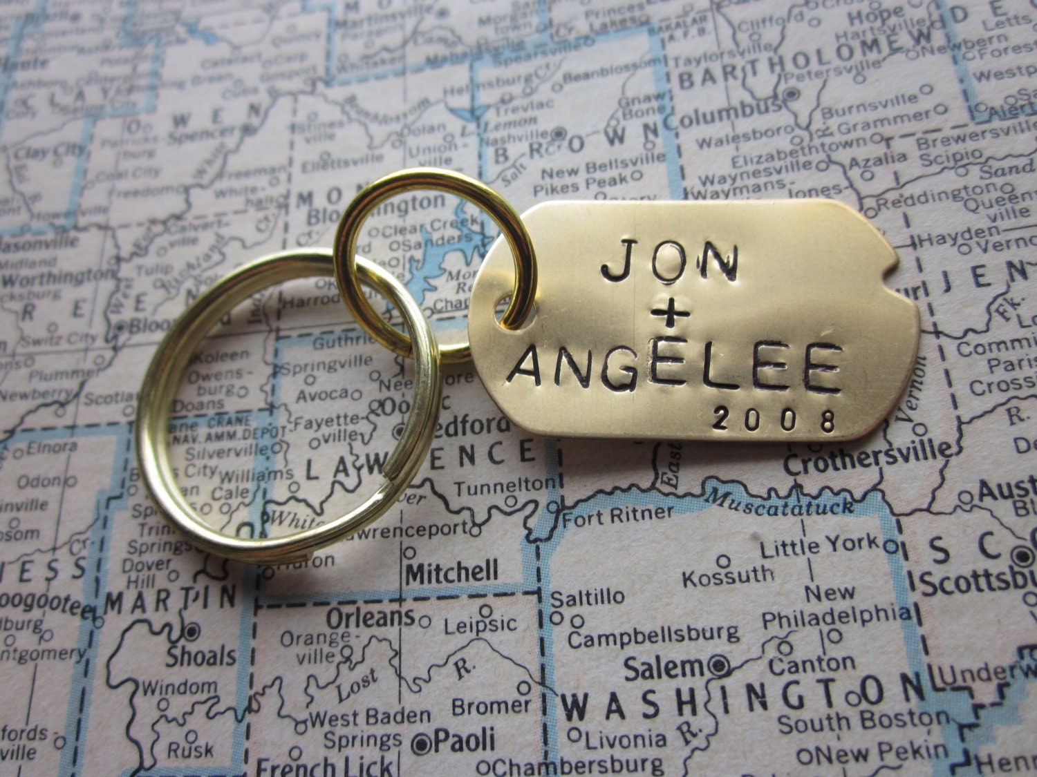 The Martin Key Chain Brass Dog Tag Hand Stamped Key Chain - Etsy