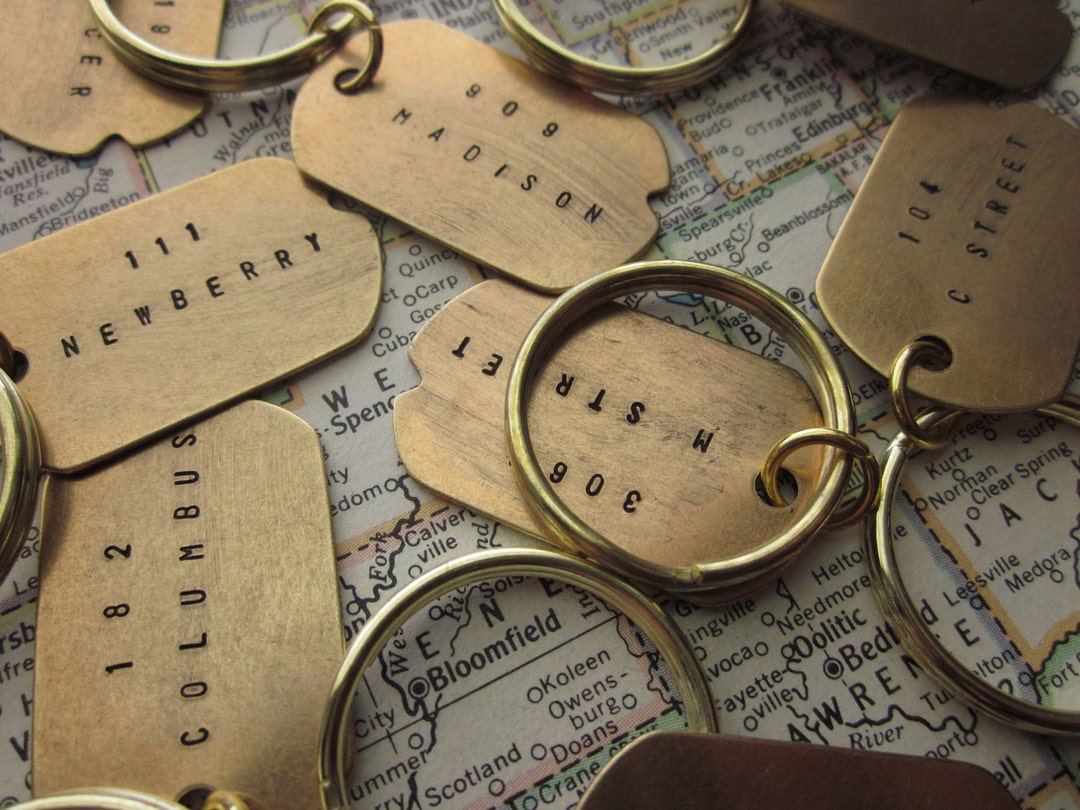 The Martin Key Chain - Brass Dog Tag Hand Stamped Key Chain - Etsy