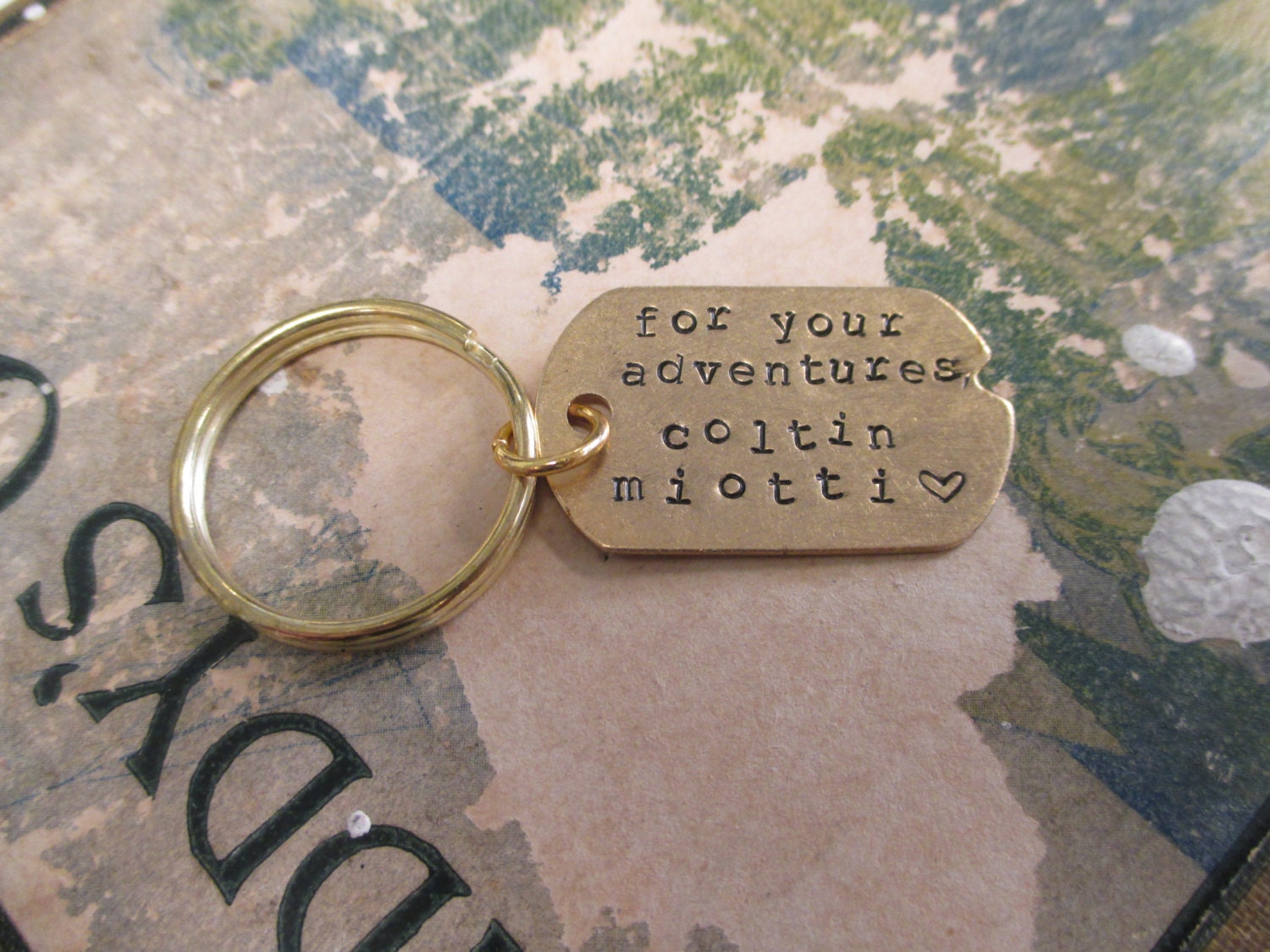 The Martin Key Chain Brass Dog Tag Hand Stamped Key Chain | Etsy