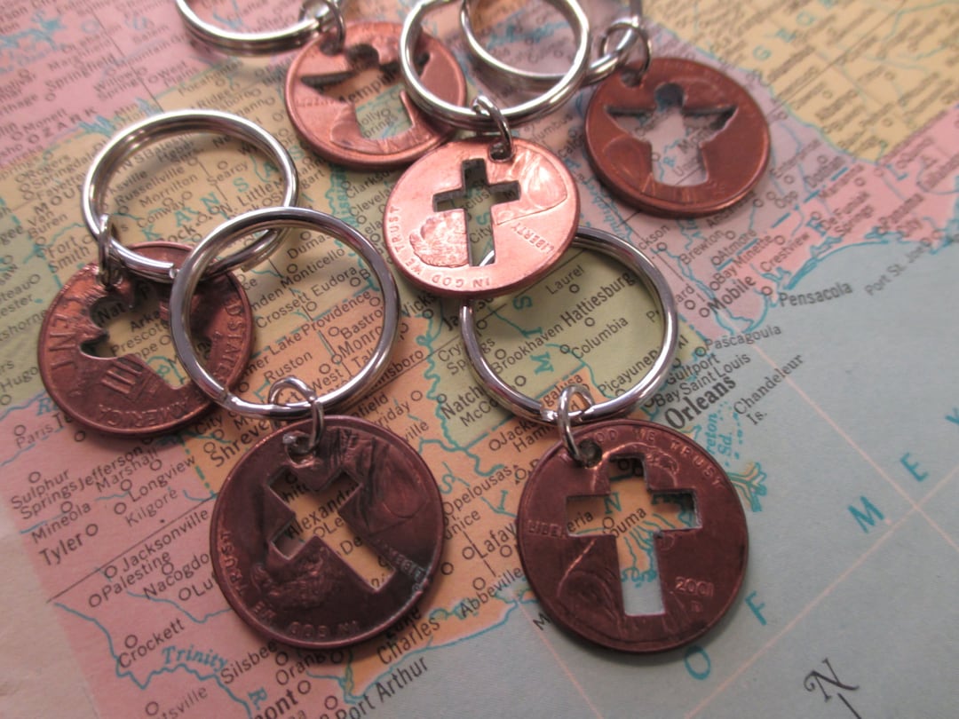 The Ruth Key Chain - Cross or Angel Cut Out Penny Key Chain - Etsy