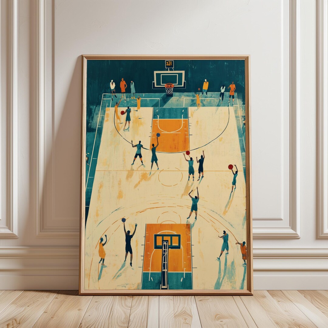 Basketball Court Abstract Prints, Masculine Sports Illustration Poster ...
