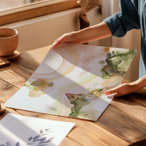 Japandi Botanical Abstract Print, Pink and Green Watercolor Marble Art ...