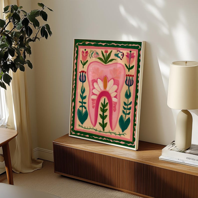 Floral Tooth Anatomy Print, Printable Dentistry Wall Art, Dental ...