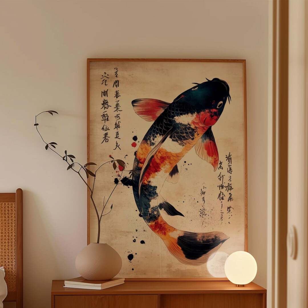 Tricolor Koi Fish Print, Modern Japanese Wall Art, Japandi Wabi Sabi ...