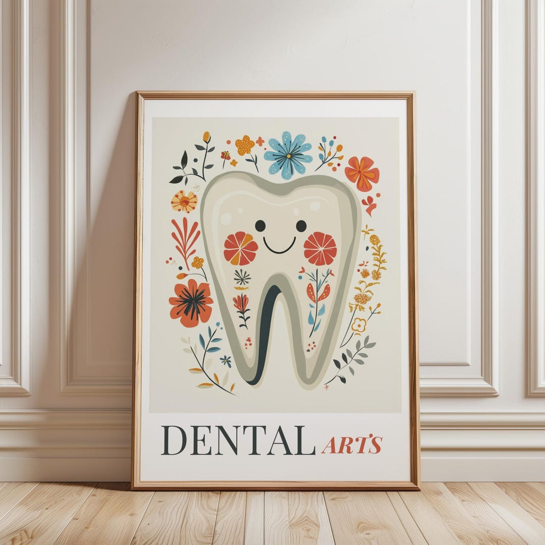 Floral Tooth Dental Poster, Flower Botanical Dentist Print, Teeth ...