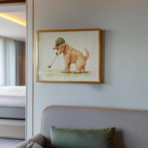 Vintage Retro Golf Wall Art, Cute Golden Retriever Puppy Print, Golfing ...